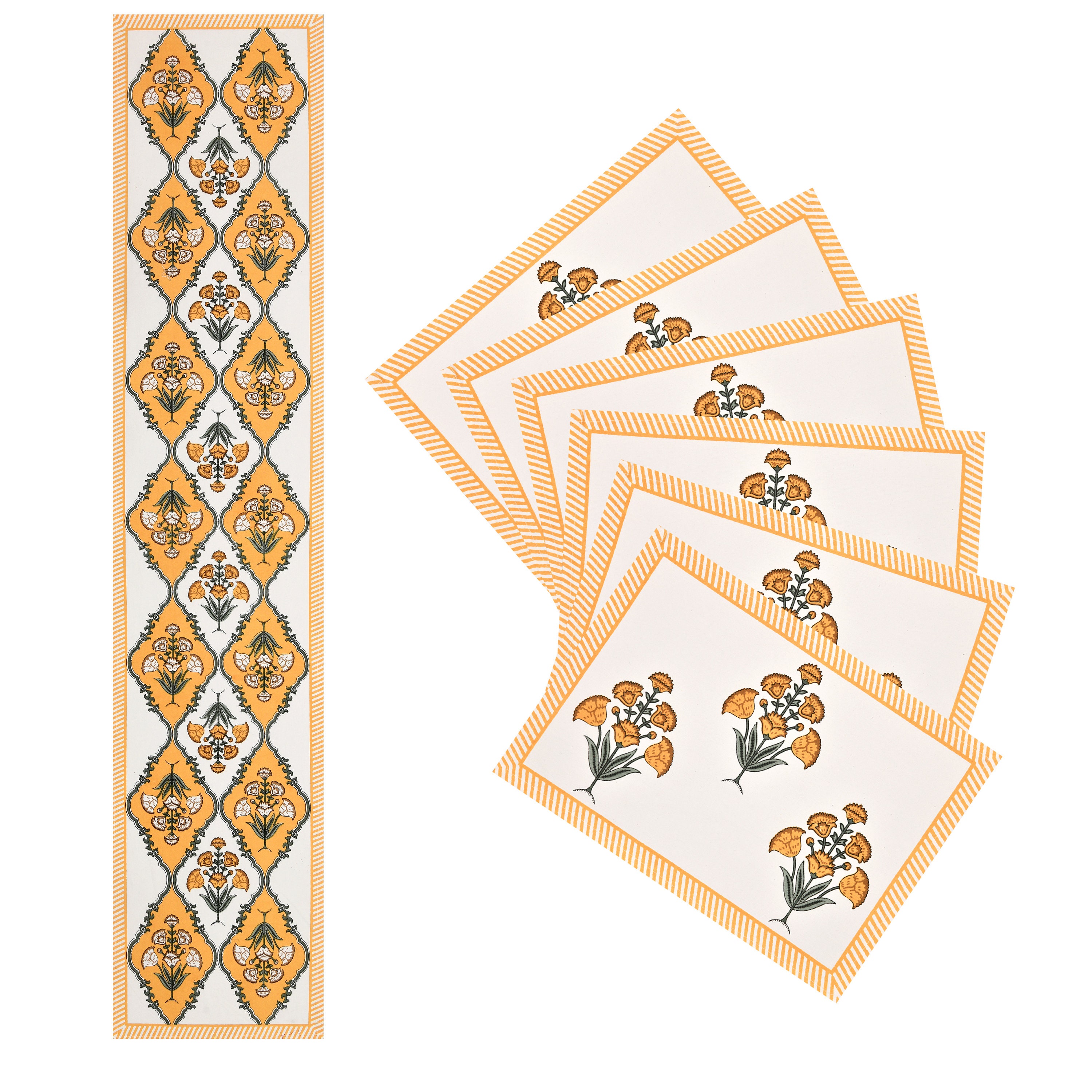 Yellow/golden Indian Block Printed Table Runner, Handmade Table Runner ...