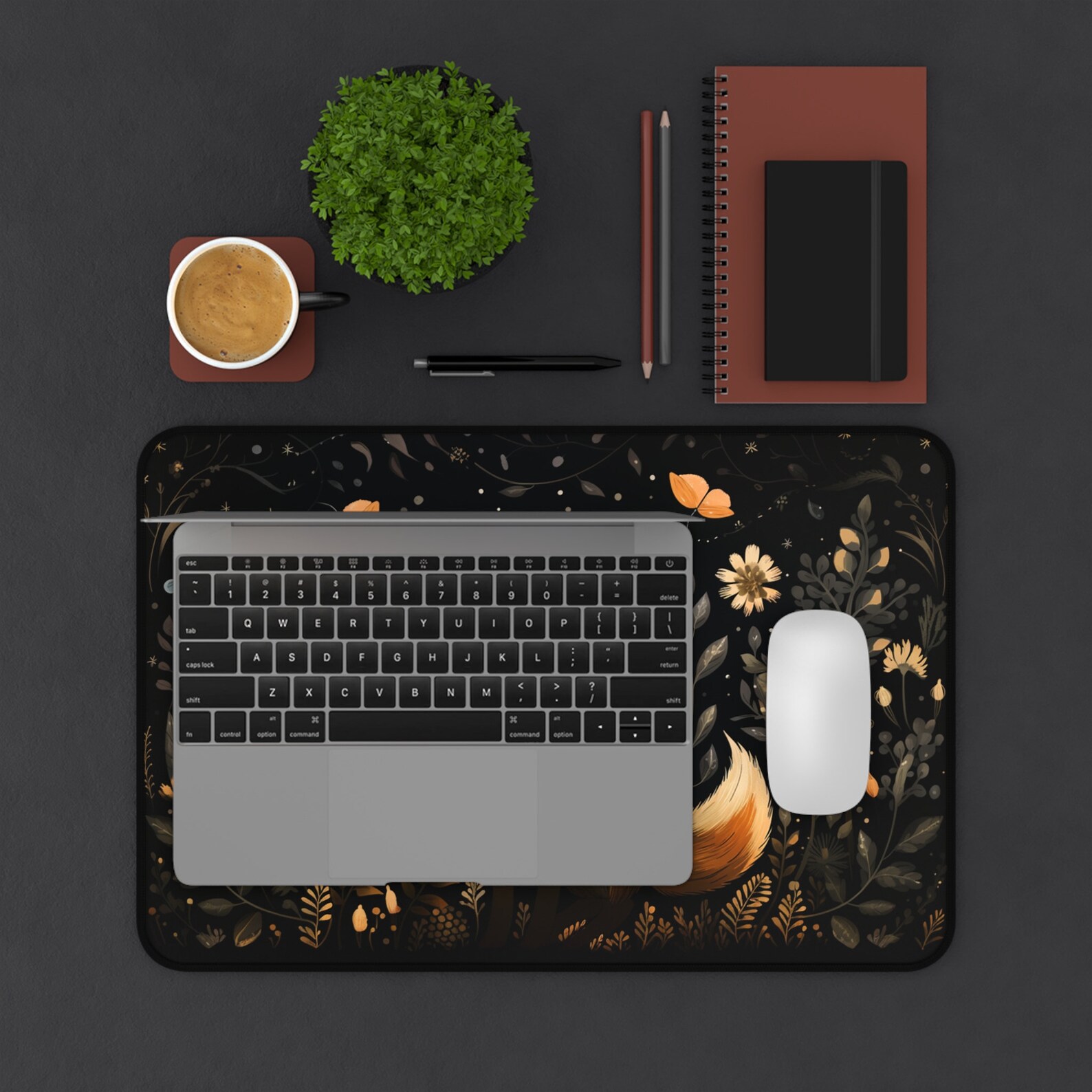 Dark Cottagecore Fox Mat, Fox Desk Mat, Botanical Fox Mouse Pad ...