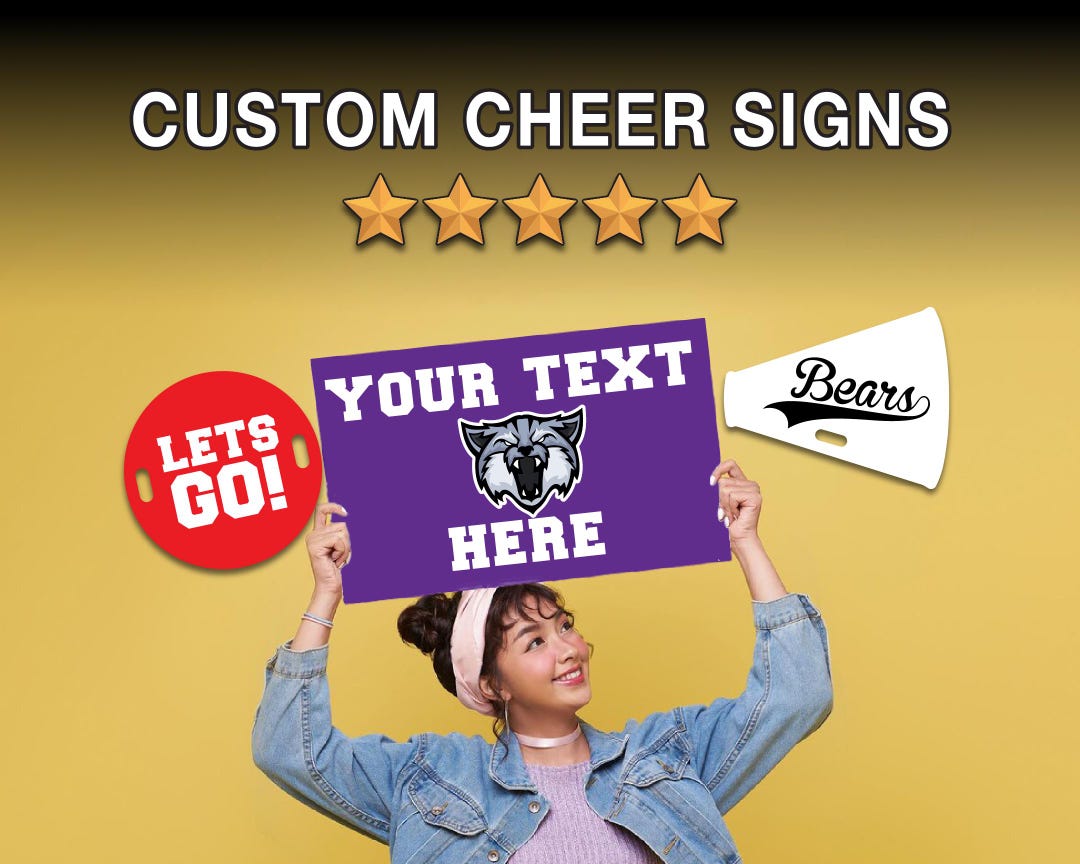 Custom Cheerleader Signs With Handles Text Sign Custom Team Spirit ...