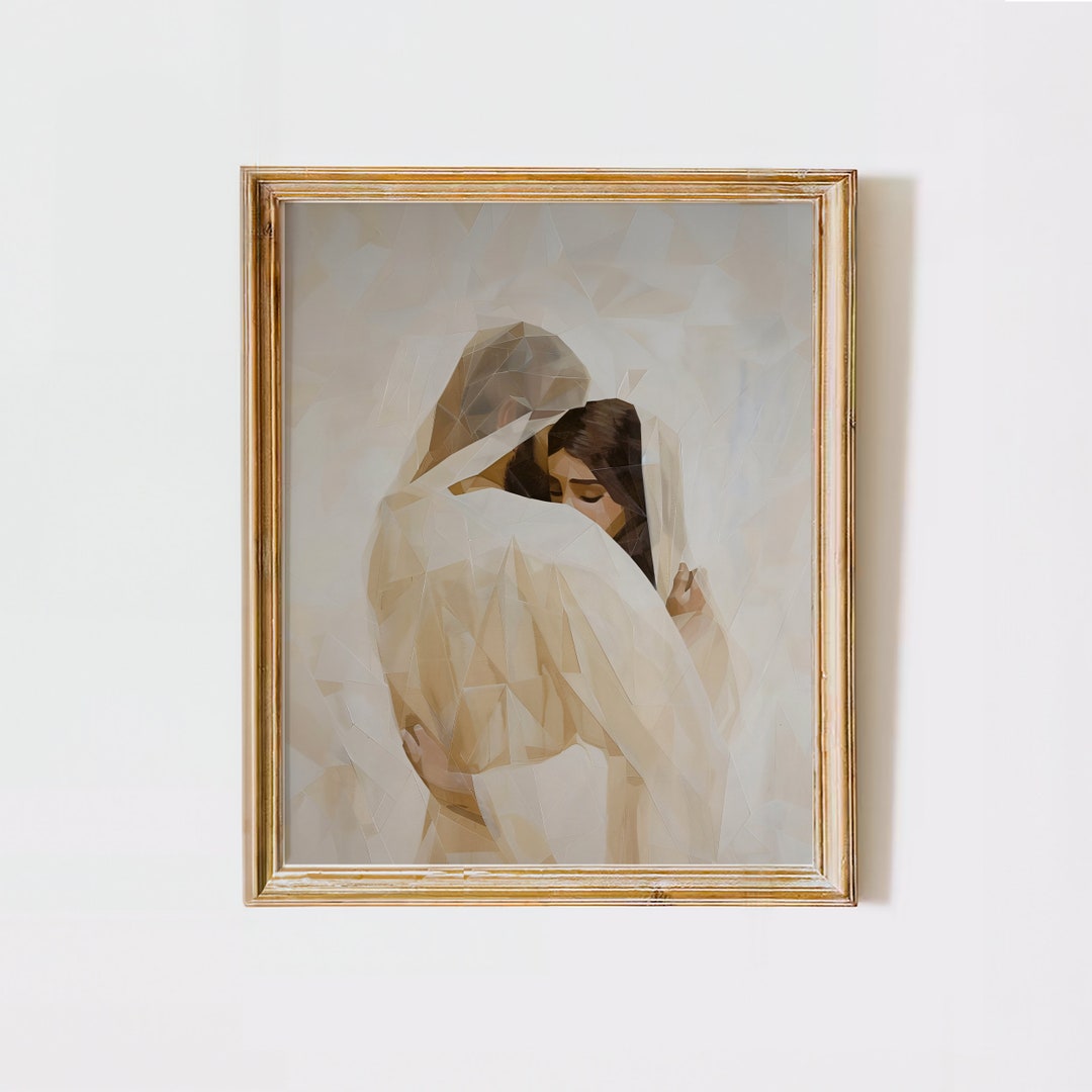 Jesus Hugging Girl Art Print, Christian Bible Verse Painting UNFRAMED ...