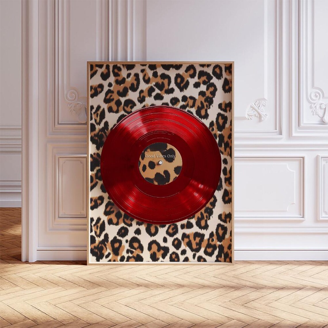 Retro Leopard Wall Art Red Vinyl Records Print Good Vibes Only Poster ...