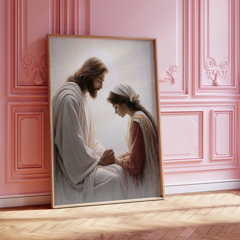 Jesus Praying With Woman Christian Wall Art Jesus Heals Woman Girl ...