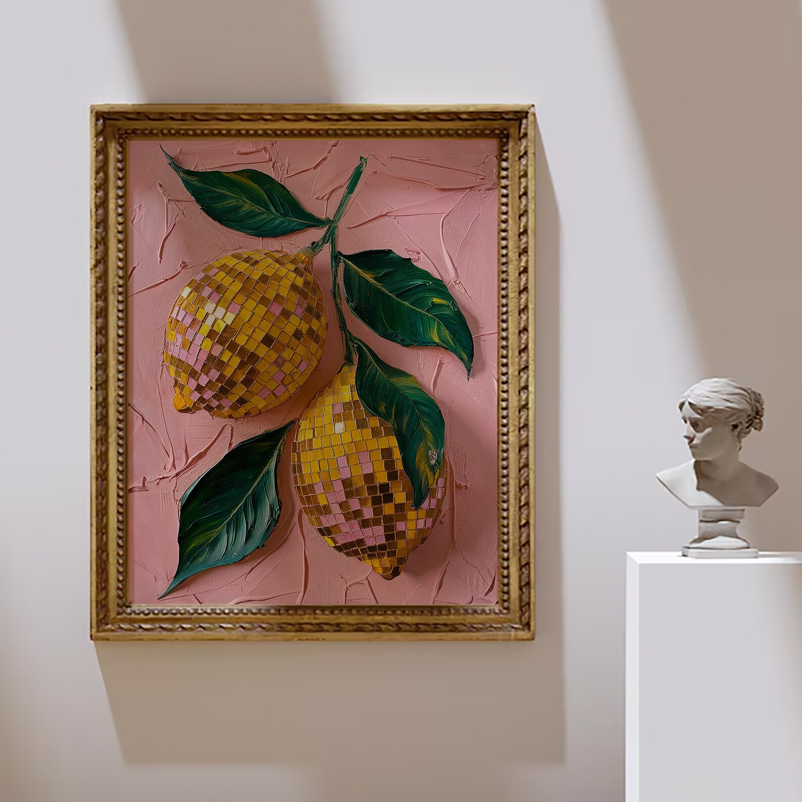 Fruit Market Lemon Disco Ball PRINTABLE Print Pink Wall Art, Yellow ...