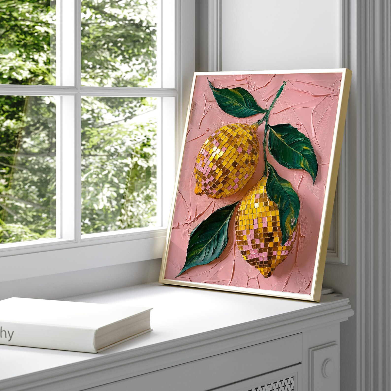 Fruit Market Lemon Disco Ball PRINTABLE Print Pink Wall Art, Yellow ...