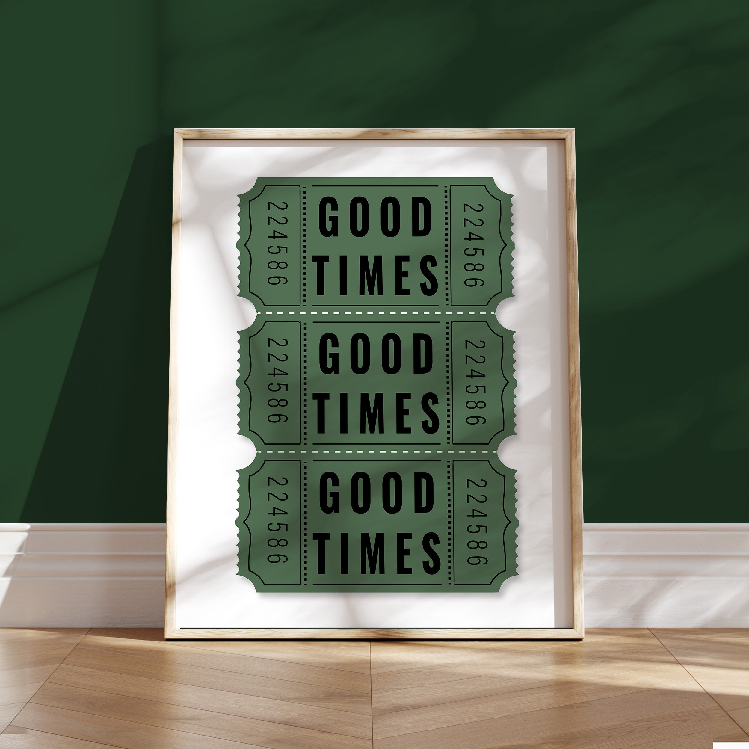 Retro Good Times Tickets Dark Green, Aesthetic Trendy Printable Poster ...