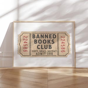 Banned Books Club Print Wall Art Retro Admit One Ticket Poster ...