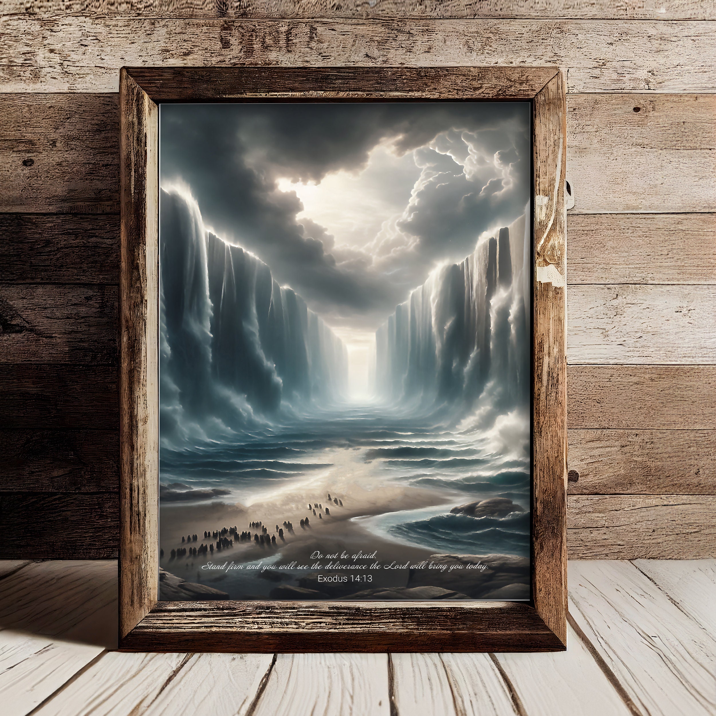 Moses Parting the Red Sea Inspirational Bible Verse Art, Exodus 14:13 ...