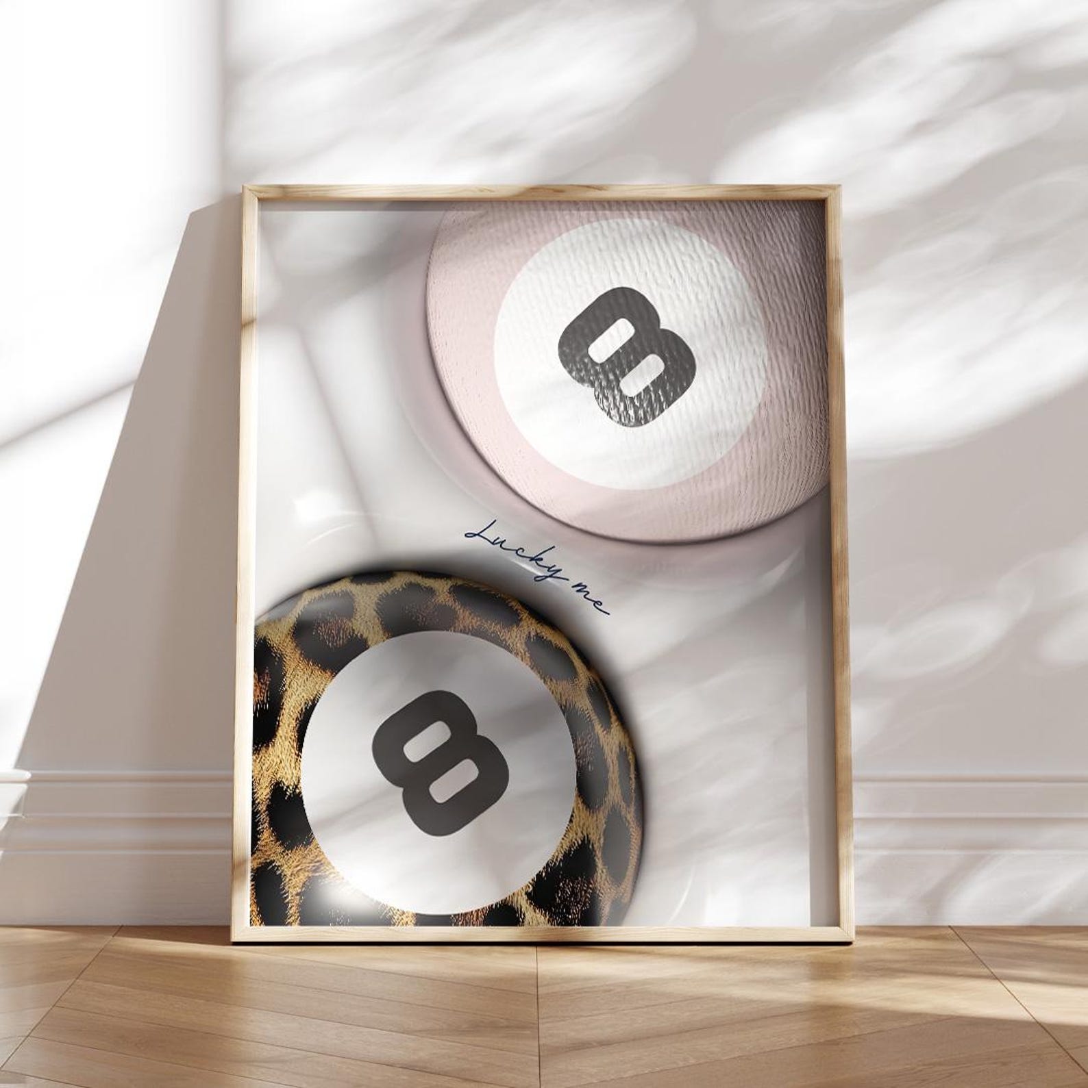 8 Ball Leopard Print Lucky Me Pink Wall Art Pool Balls Poster Retro ...
