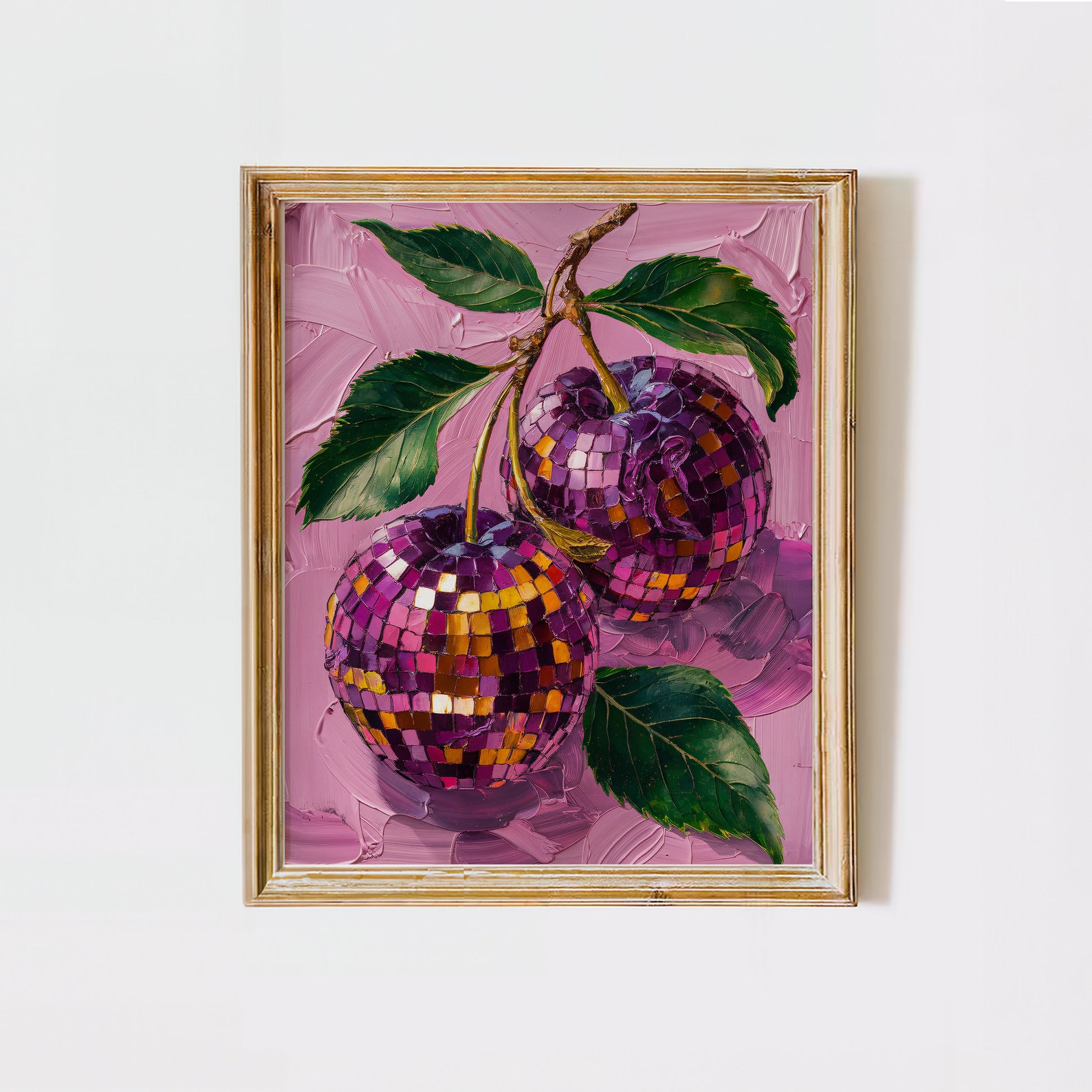 PRINTABLE Kitchen Wall Art Plums Disco Ball Retro Fruit Art, Purple ...