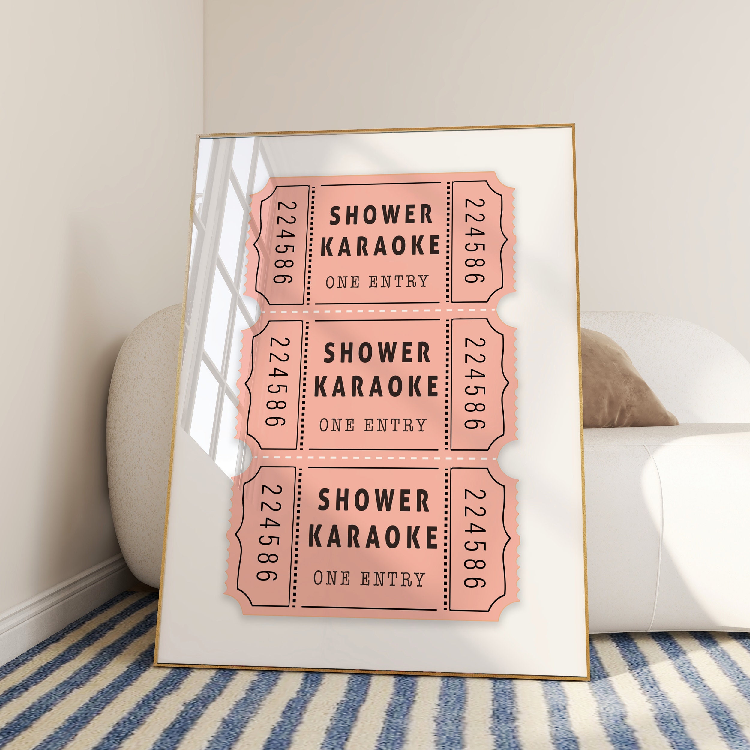 Shower Karaoke Ticket Print Bathroom Retro Pink Cream Aesthetic Shower ...