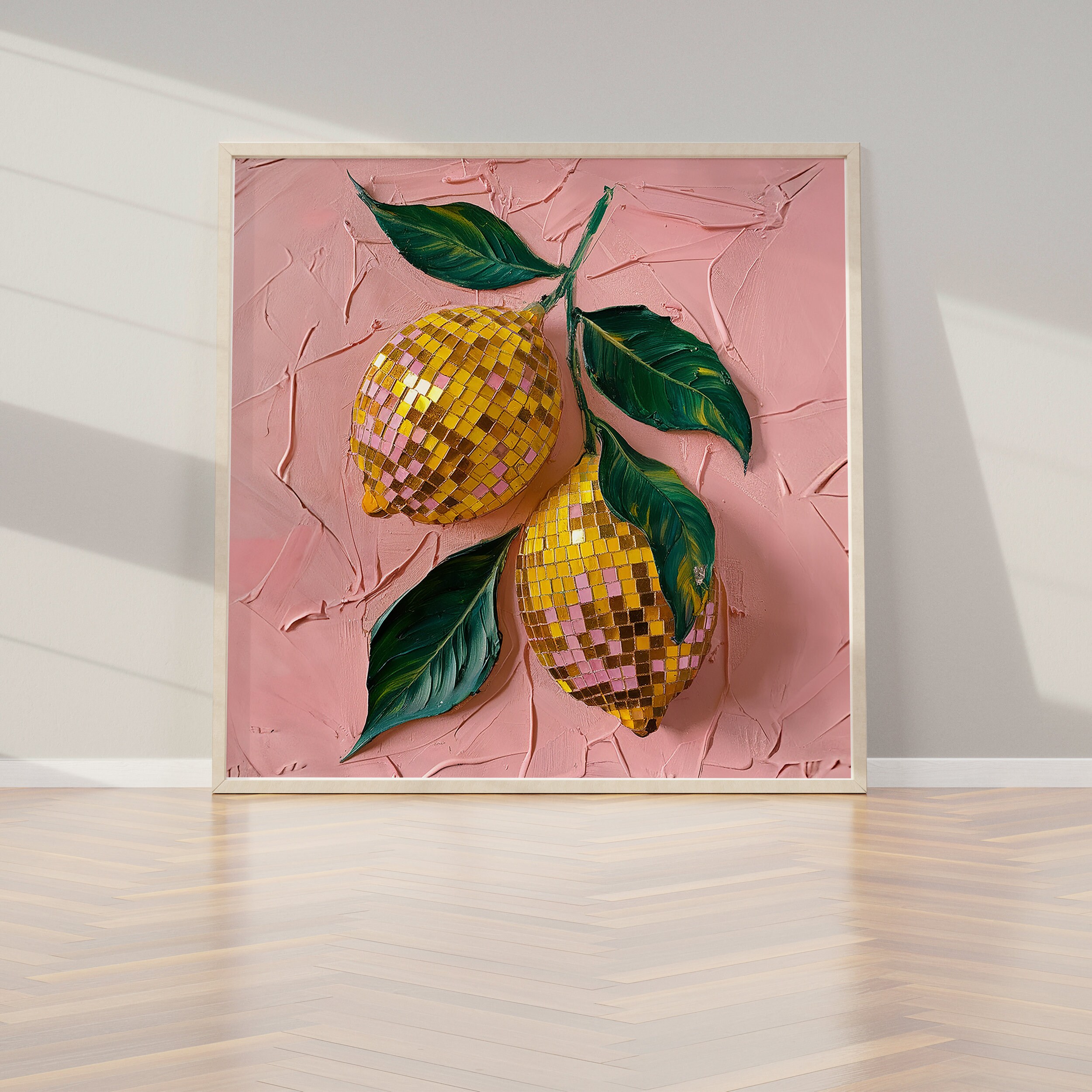 Fruit Market Lemon Disco Ball PRINTABLE Print Pink Wall Art, Yellow ...