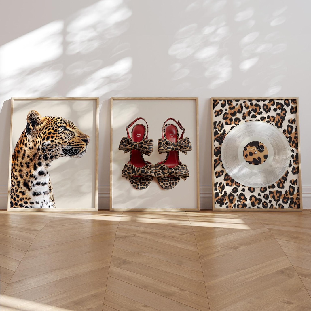 Set of 3 Red Leopard Wall Art Digital Posters Stiletto Heels Vintage ...
