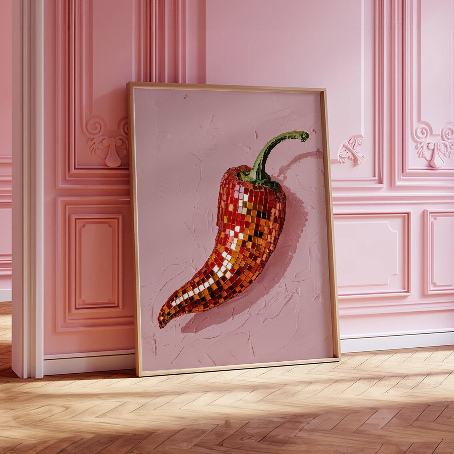 Pink Aesthetic Kitchen Red Chilli Pepper Disco Ball Unique Wall Art ...