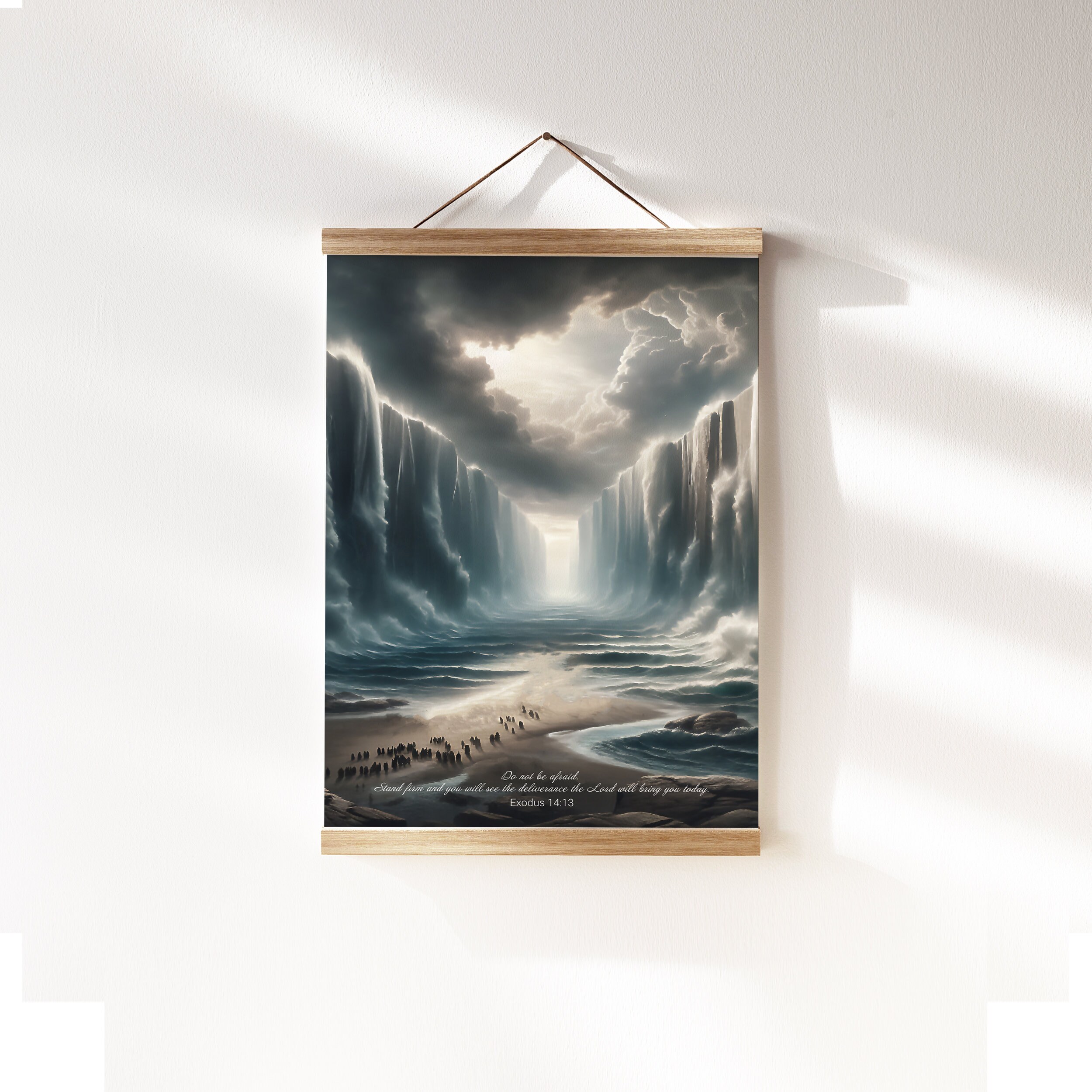 Moses Parting the Red Sea Inspirational Bible Verse Art, Exodus 14:13 ...