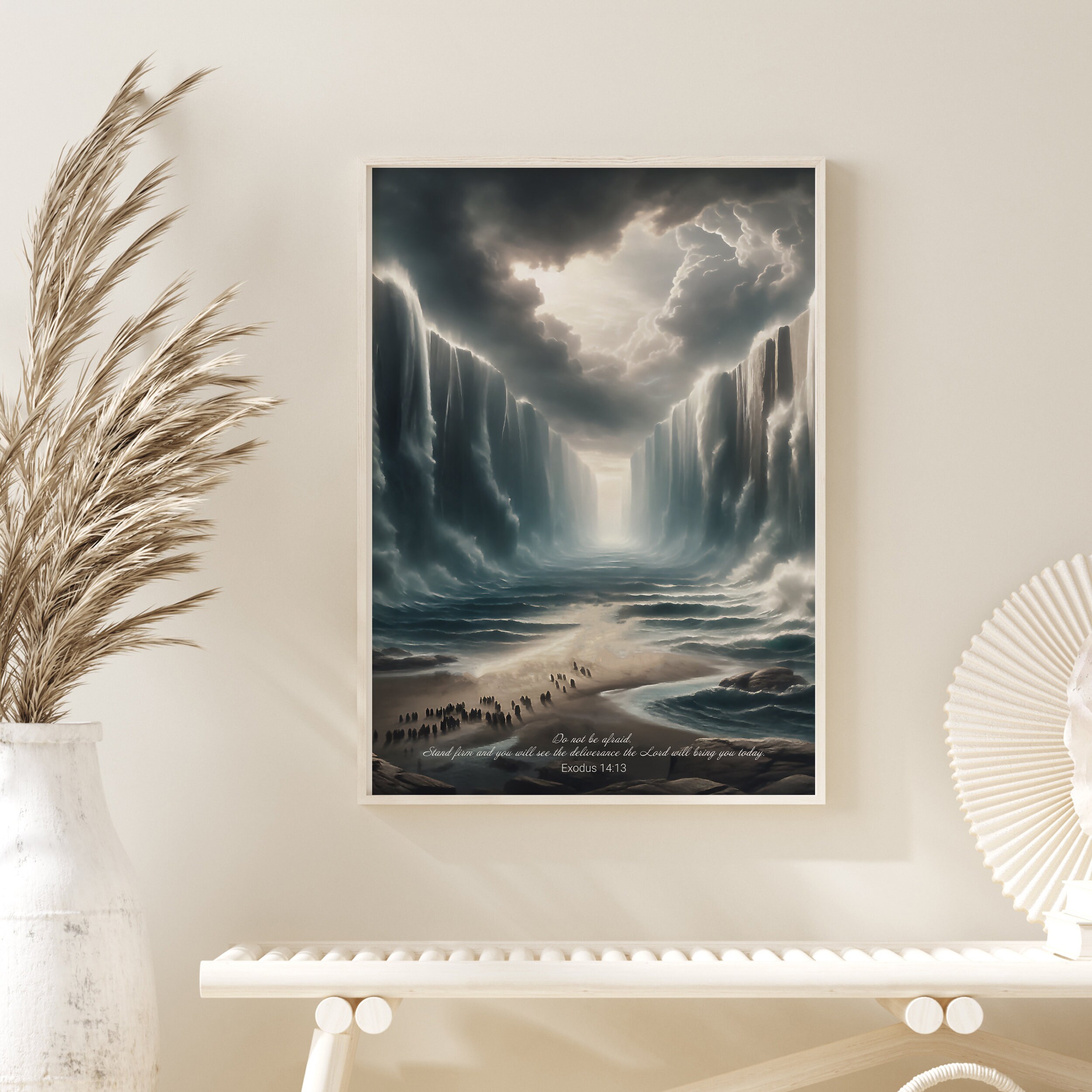 Moses Parting the Red Sea" - Inspirational Bible Verse Art, Exodus 14: ...