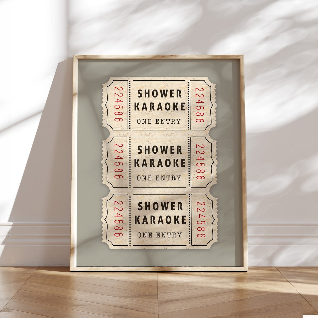 Shower Karaoke Ticket Print Bathroom Funny Wall Art for Dad Retro Boho ...