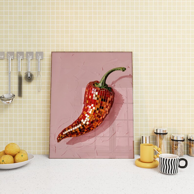 Pink Aesthetic Kitchen Red Chilli Pepper Disco Ball Unique Wall Art ...