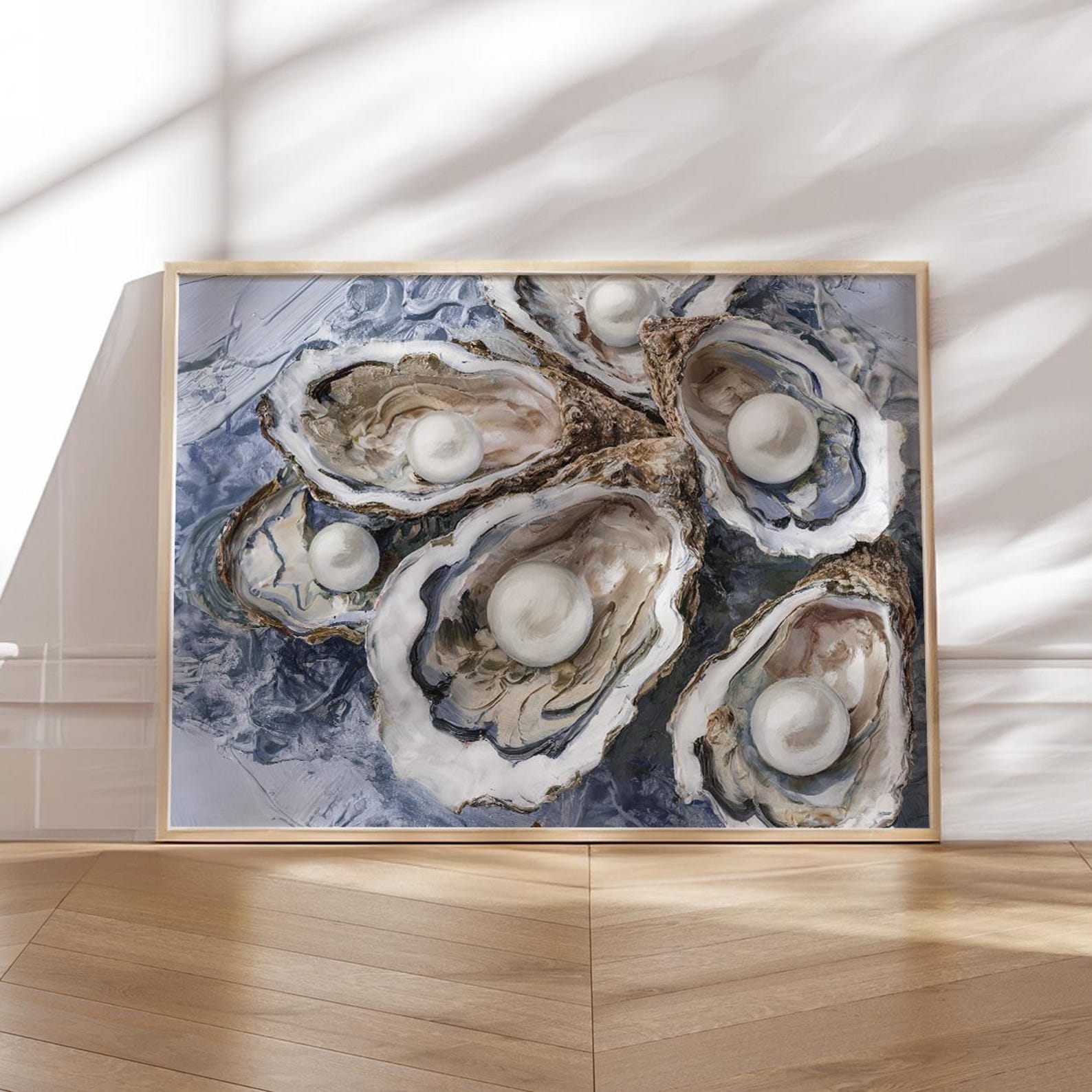Coastal Print Set of 4 Coastal Decor Oyster Shells Beach Dorm Room ...