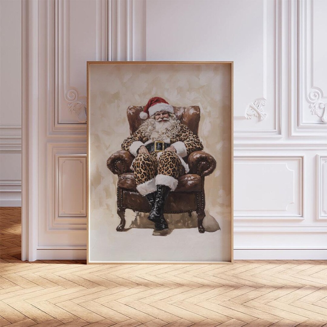 Christmas Wall Art With Leopard Santa Claus Print Xmas Poster Print ...