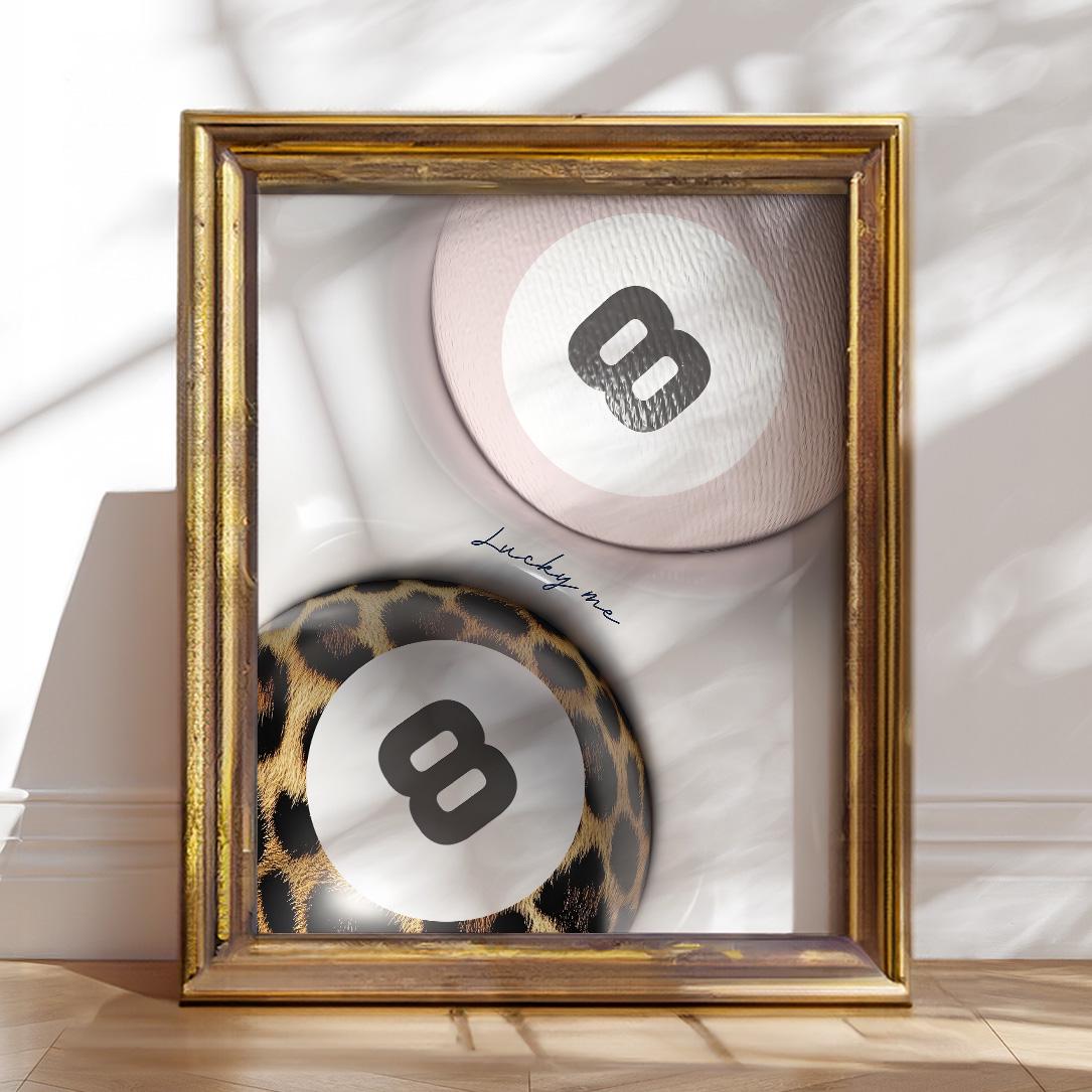 8 Ball Leopard Print Lucky Me Pink Wall Art Pool Balls Poster Retro ...