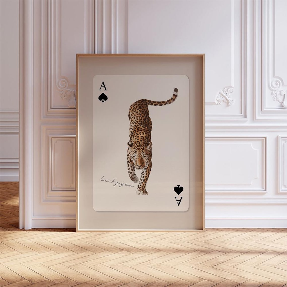 Printable Leopard Ace Card Print Lucky You Wall Art Trendy Beige ...