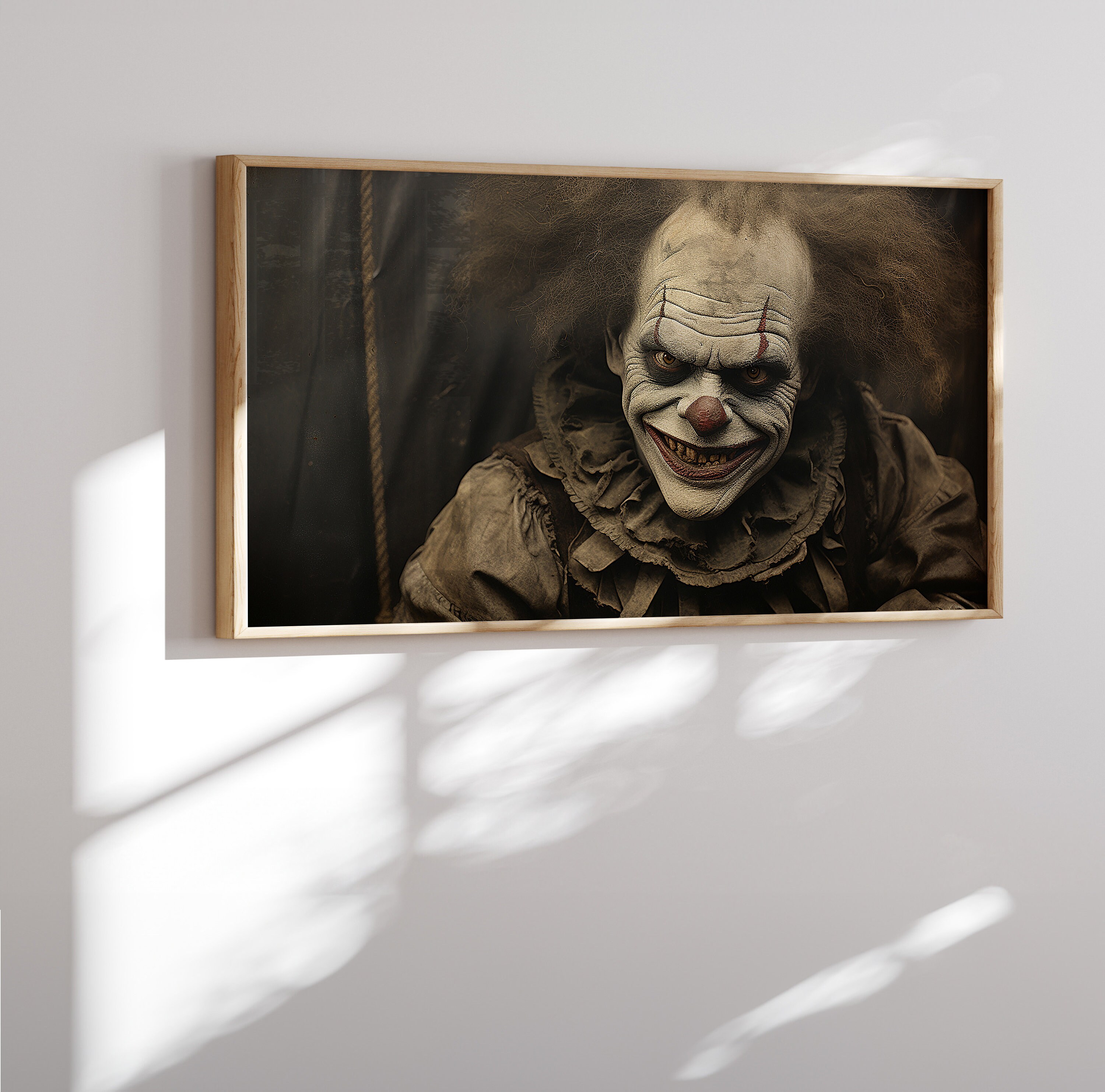 Samsung Frame TV Art Creepy Scary Clown Set of 2 Vintage Sepia Tone ...
