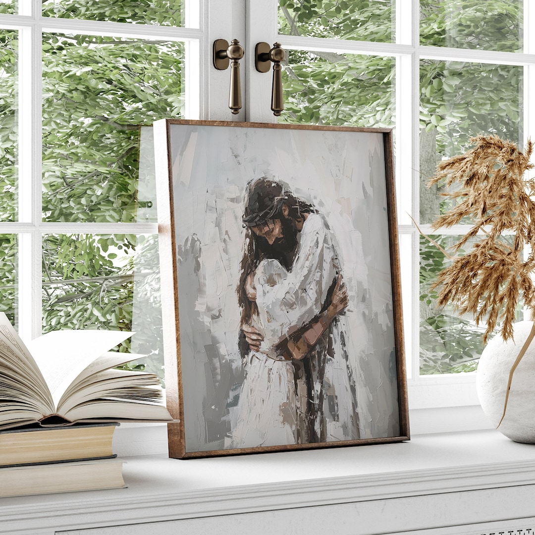 Healing Embrace Jesus Hugging a Woman Wall Art Christian Painting ...