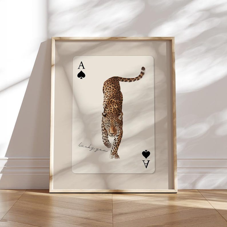 Printable Leopard Ace Card Print Lucky You Wall Art Trendy Beige ...