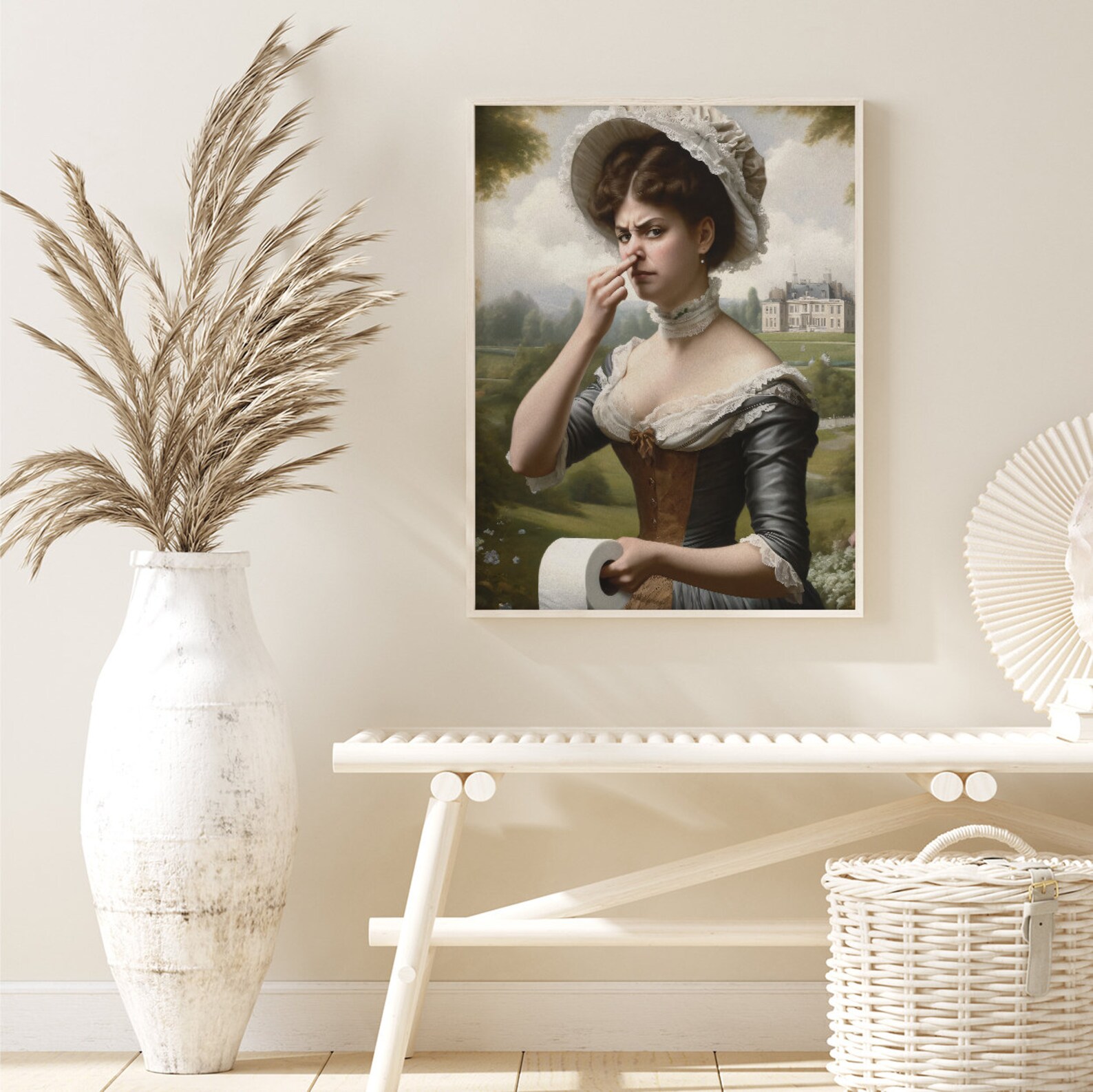 Funny Bathroom Poster Lady Middle Finger Something Stinks Vintage Style ...