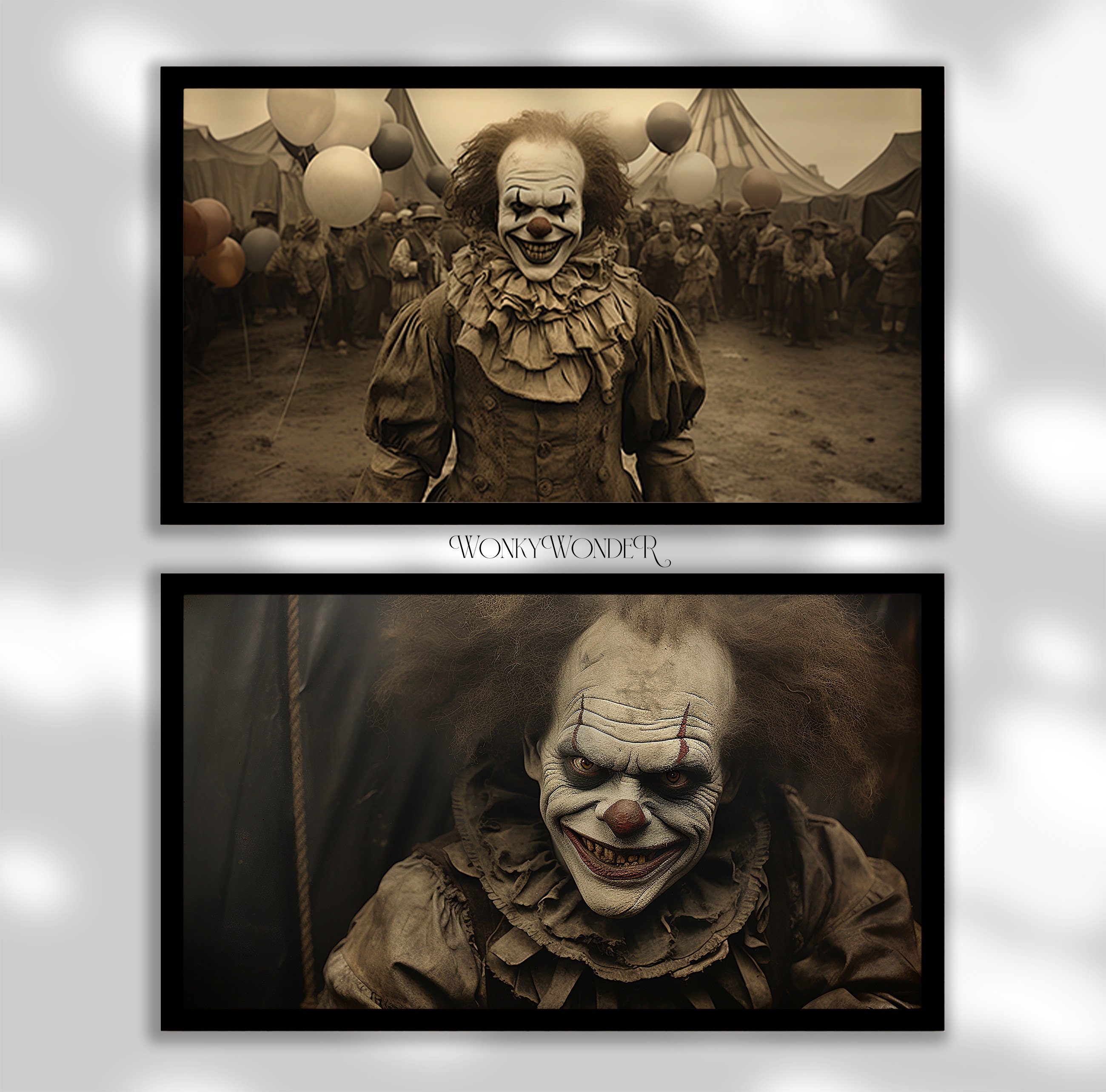 Samsung Frame TV Art Creepy Scary Clown Set of 2 Vintage Sepia Tone ...
