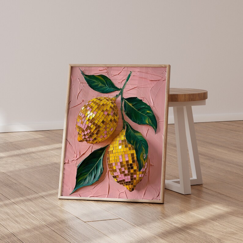Fruit Market Lemon Disco Ball PRINTABLE Print Pink Wall Art, Yellow ...
