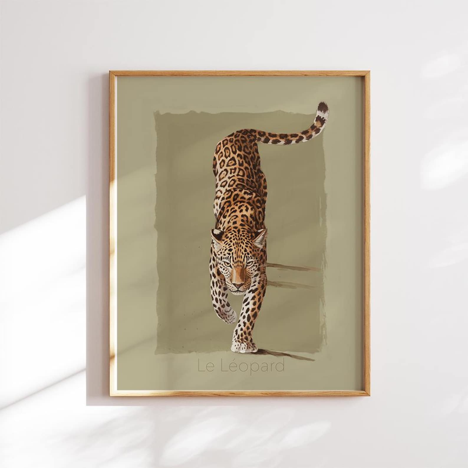Trendy Sage Green Leopard Print Watercolour Poster Wall Art Subtle Bar ...