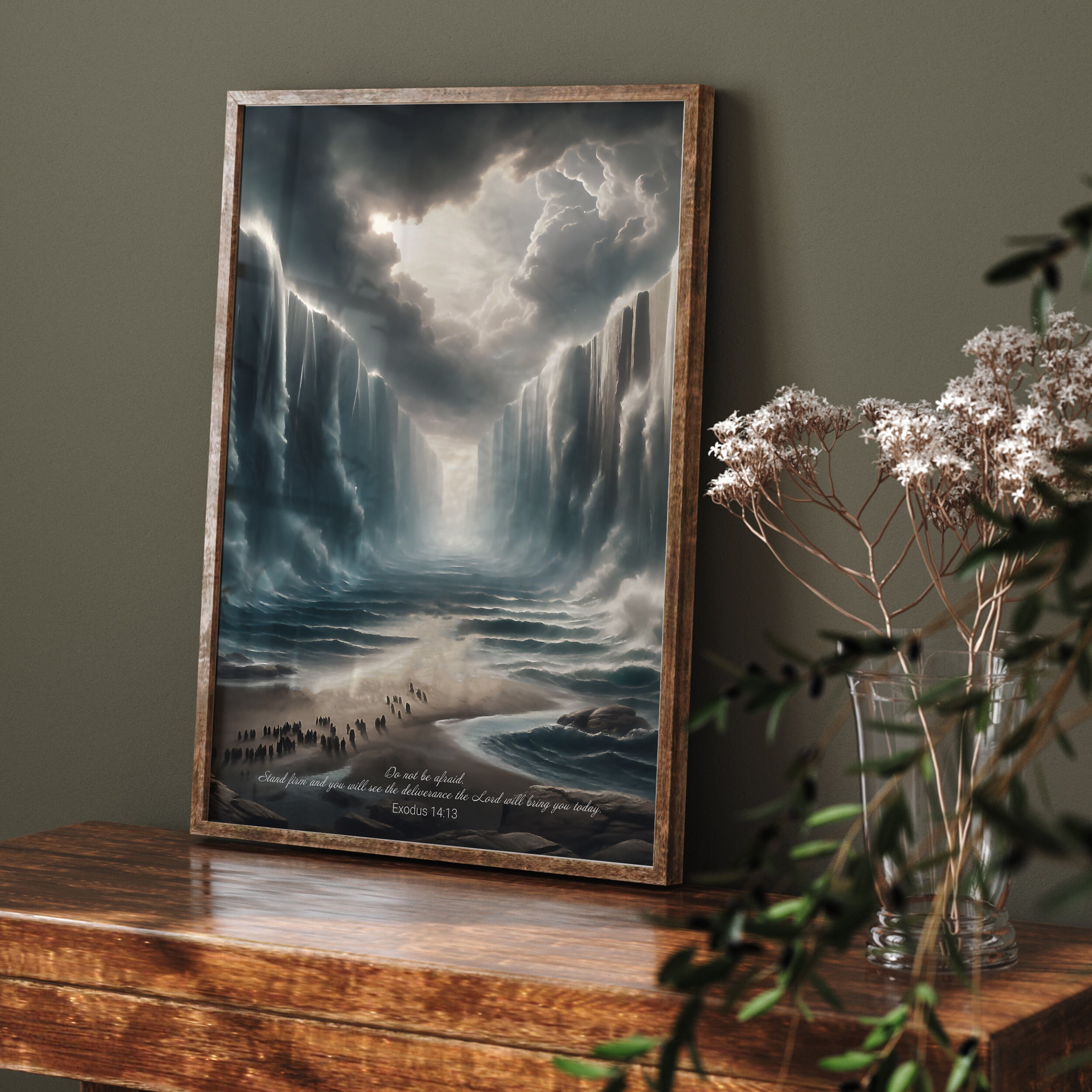 Moses Parting the Red Sea" - Inspirational Bible Verse Art, Exodus 14: ...