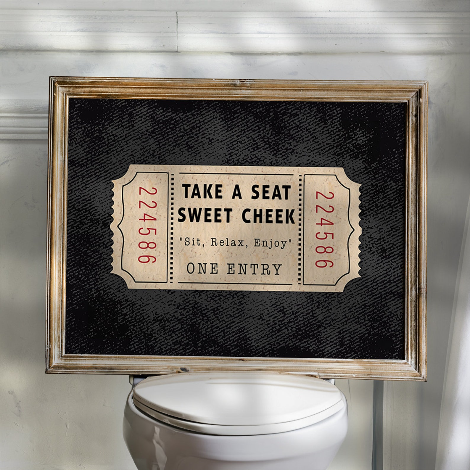 Funny Toilet Prints Vintage Prank Wall Art Take a Seat Sweet Cheek ...