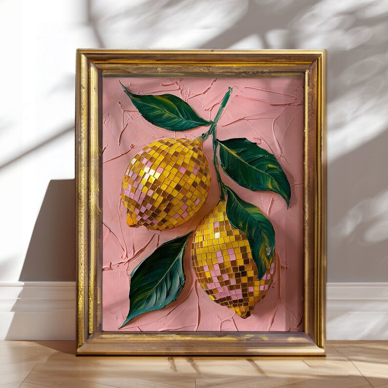 Fruit Market Lemon Disco Ball PRINTABLE Print Pink Wall Art, Yellow ...