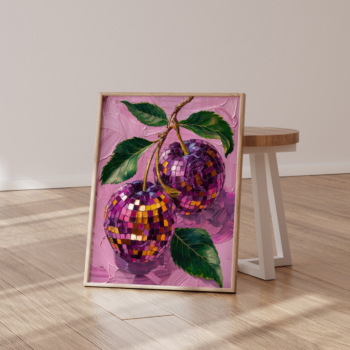 PRINTABLE Kitchen Wall Art Plums Disco Ball Retro Fruit Art, Purple ...
