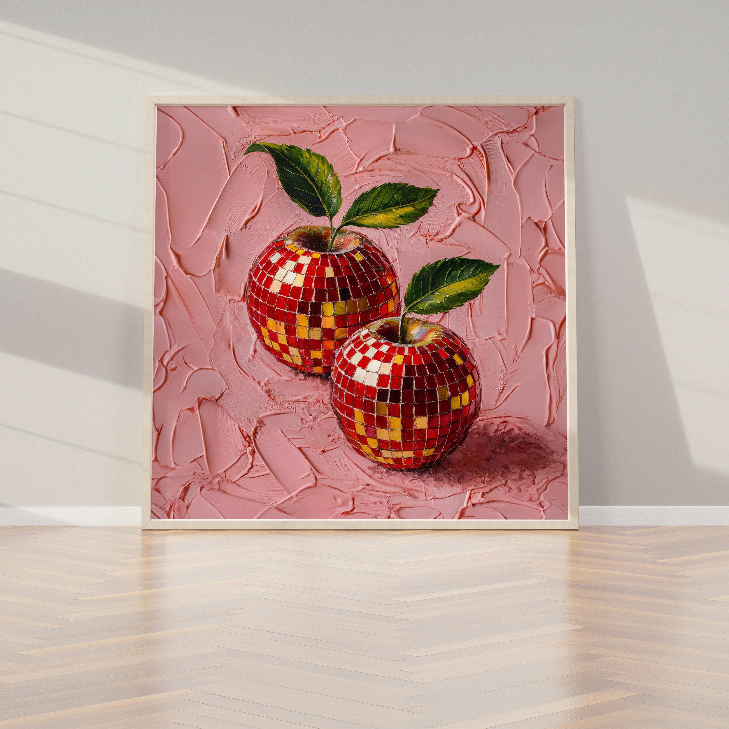 Printable Disco Ball Apples Art Retro Wall Art Funky Kitchen Decor Pink ...