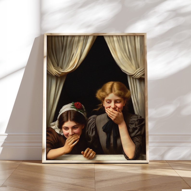 Bathroom Wall Art Funny Two Women Laughing at Fart, Vintage Prank Extra ...