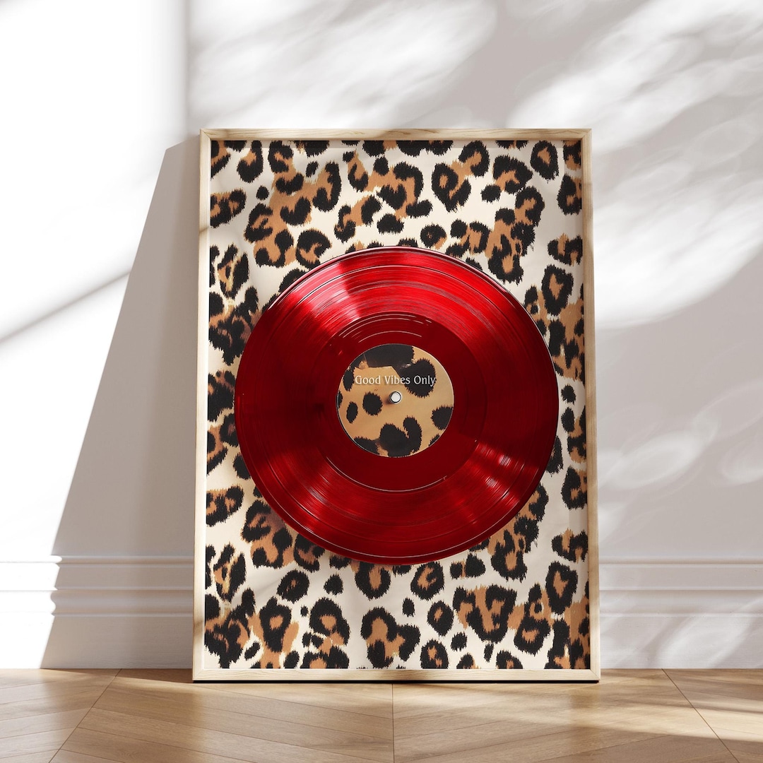 Retro Leopard Wall Art Red Vinyl Records Print Good Vibes Only Poster ...
