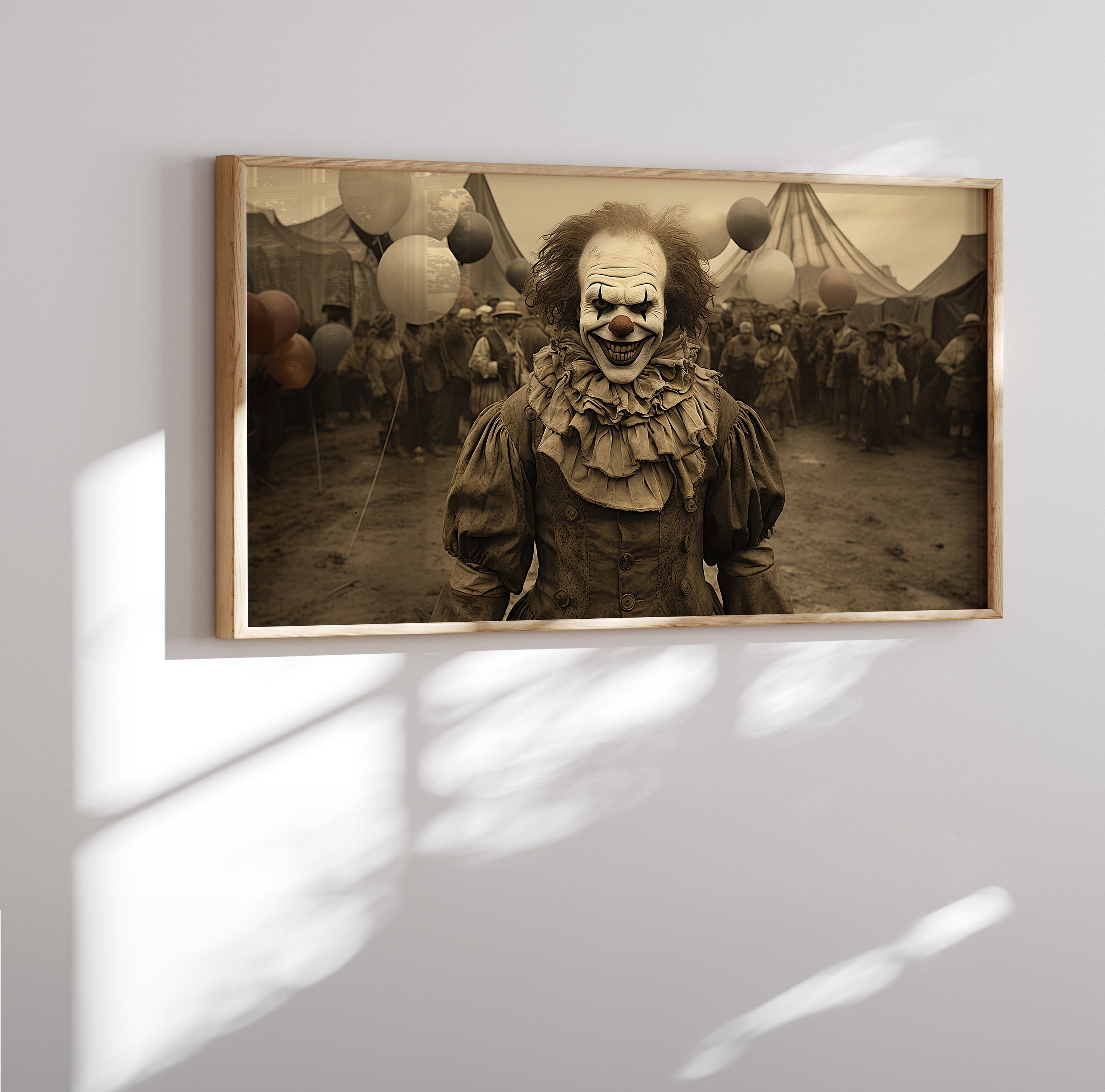 Samsung Frame TV Art Creepy Scary Clown Set of 2 Vintage Sepia Tone ...