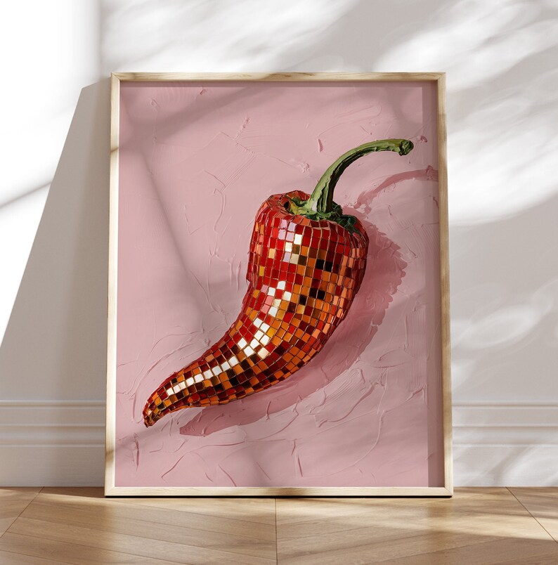 Pink Aesthetic Kitchen Red Chilli Pepper Disco Ball Unique Wall Art ...