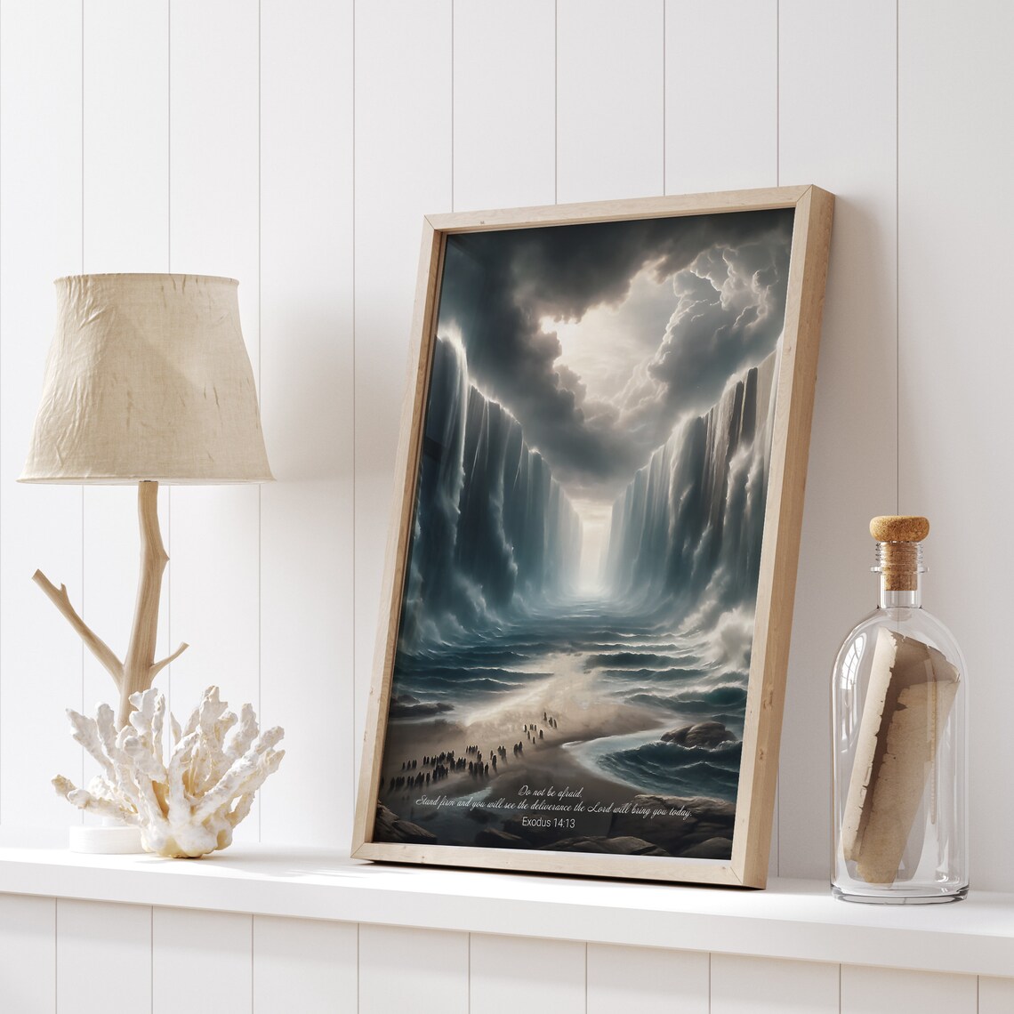 Moses Parting the Red Sea Inspirational Bible Verse Art, Exodus 14:13 ...