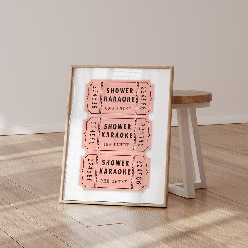 Shower Karaoke Ticket Print Bathroom Retro Pink Cream Aesthetic Shower ...