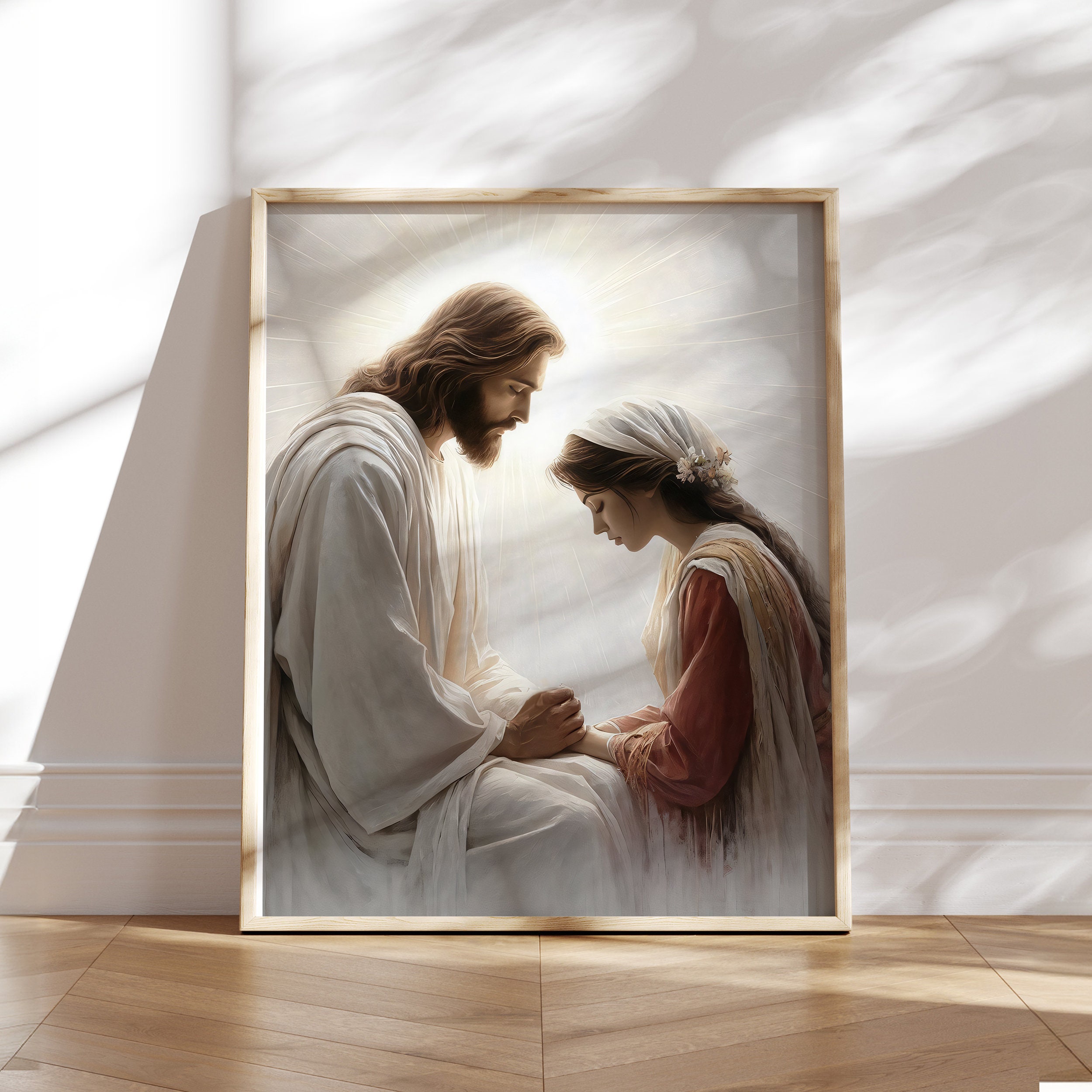 Jesus Praying With Woman Christian Wall Art Jesus Heals Woman Girl ...