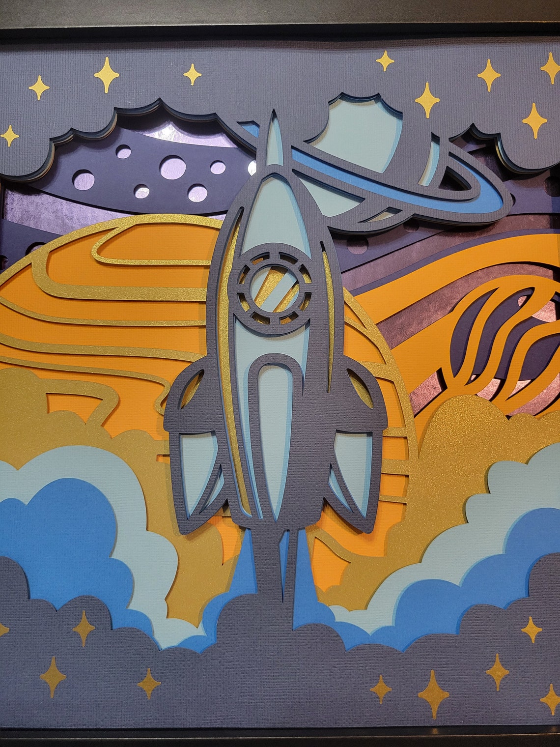 Handmade Rocket Shadow Box 3d Layered Wall Art 12x12 Framed Home Decor ...
