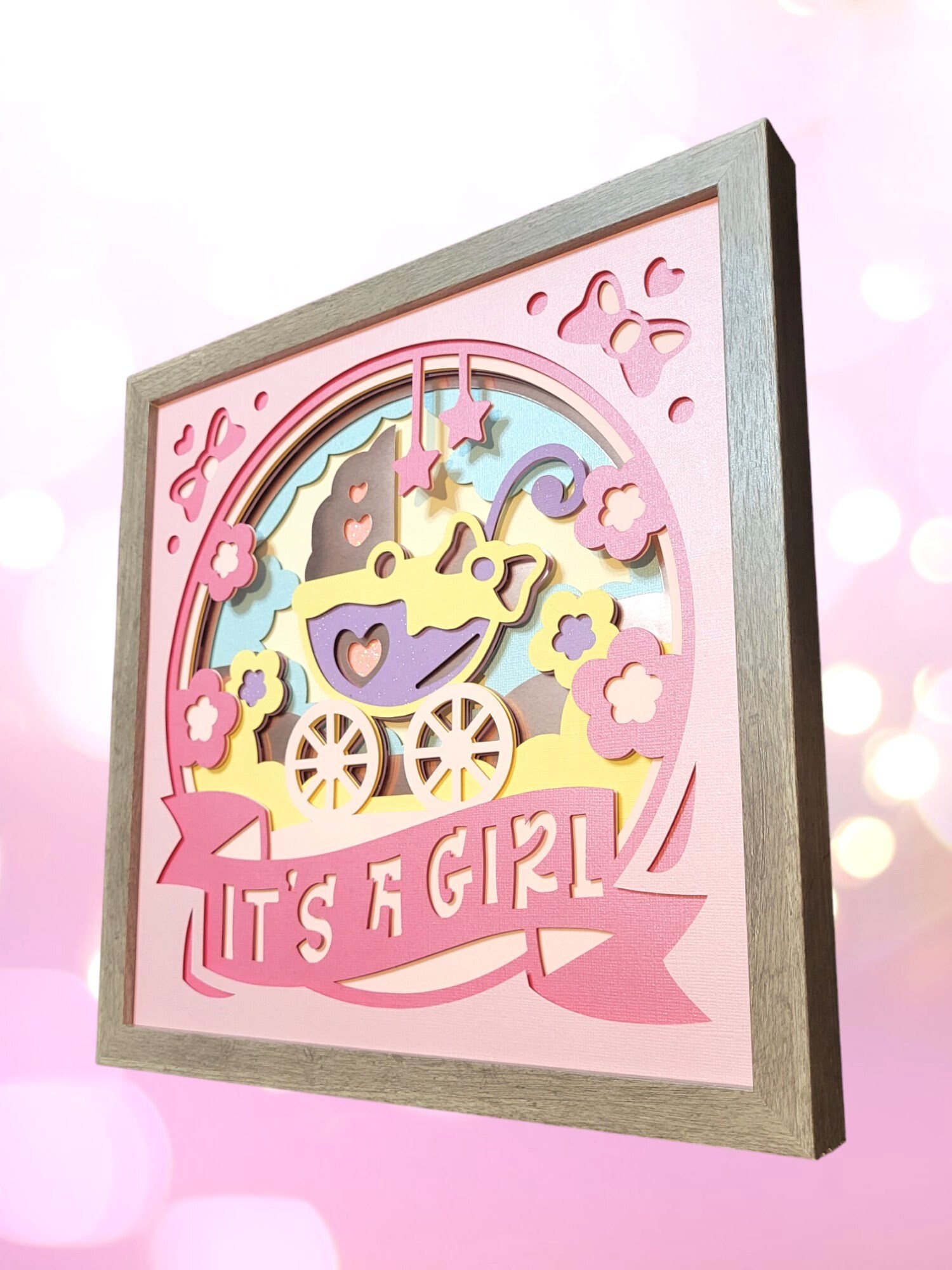 Handmade Gender Reveal Girl Shadow Box 3d Layered Wall Art 12x12 Framed ...