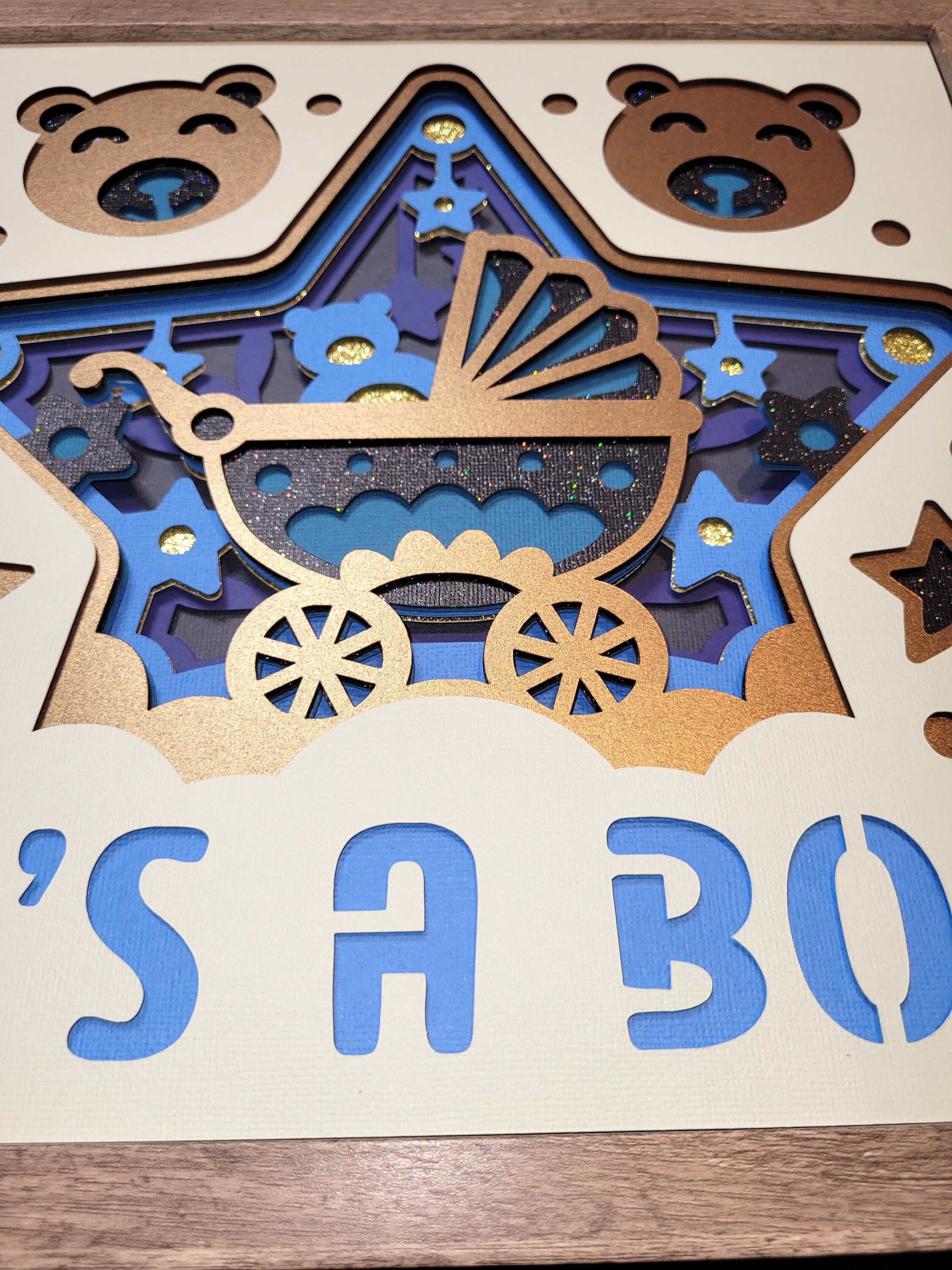 Handmade Gender Reveal Boy Shadow Box 3d Layered Wall Art 12x12 Framed ...