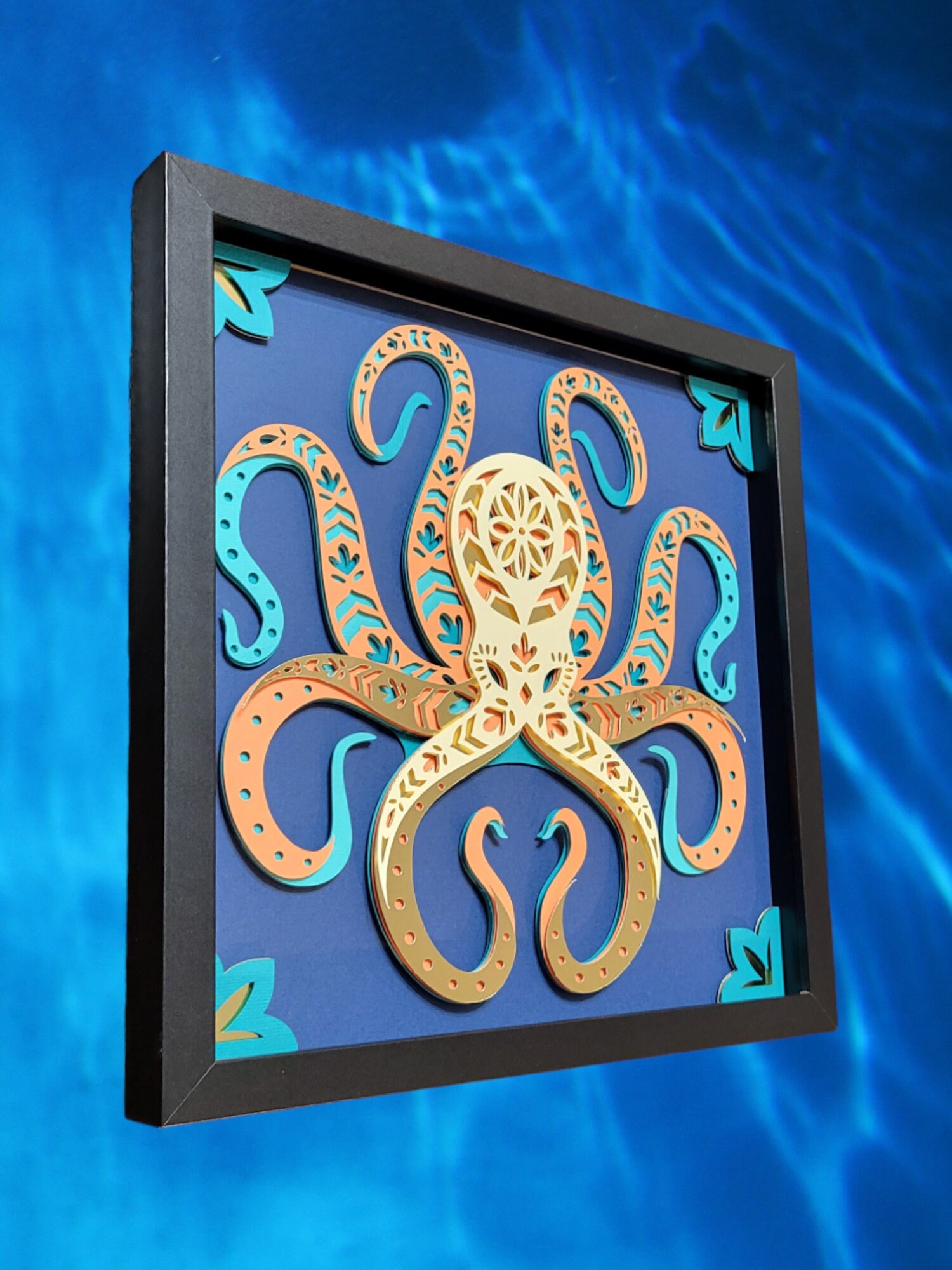 Handmade Octopus Shadow Box 3d Layered Wall Art 12x12 Framed Home Decor ...