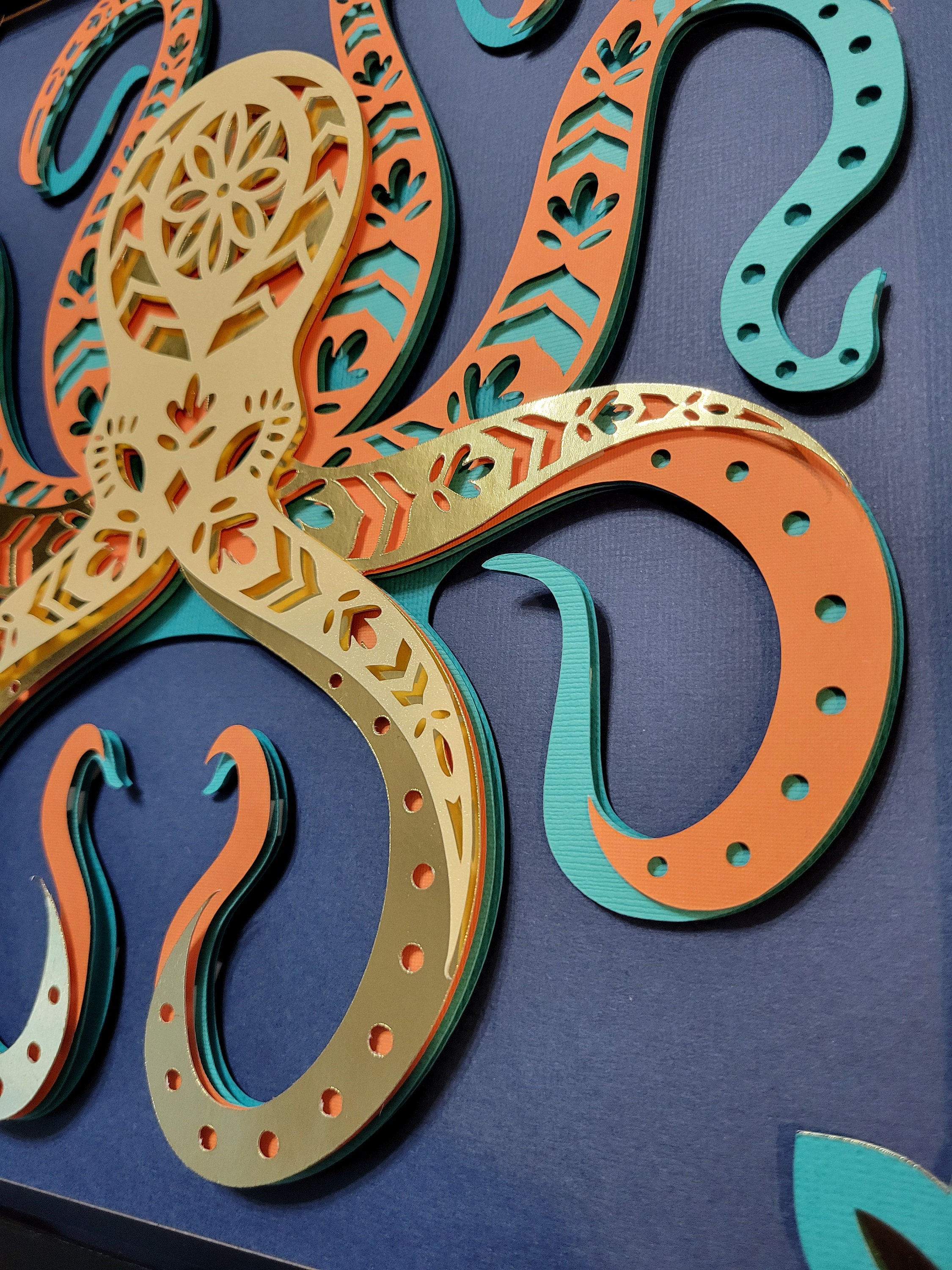 Handmade Octopus Shadow Box 3d Layered Wall Art 12x12 Framed Home Decor ...