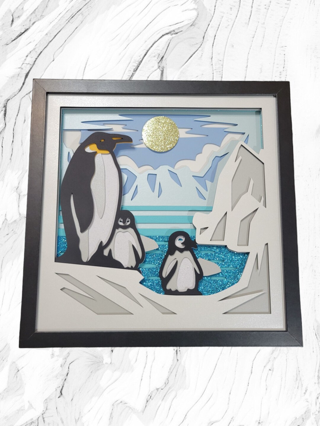 Handmade Penguin Family Shadow Box 3d Layered Wall Art 12x12 Framed ...